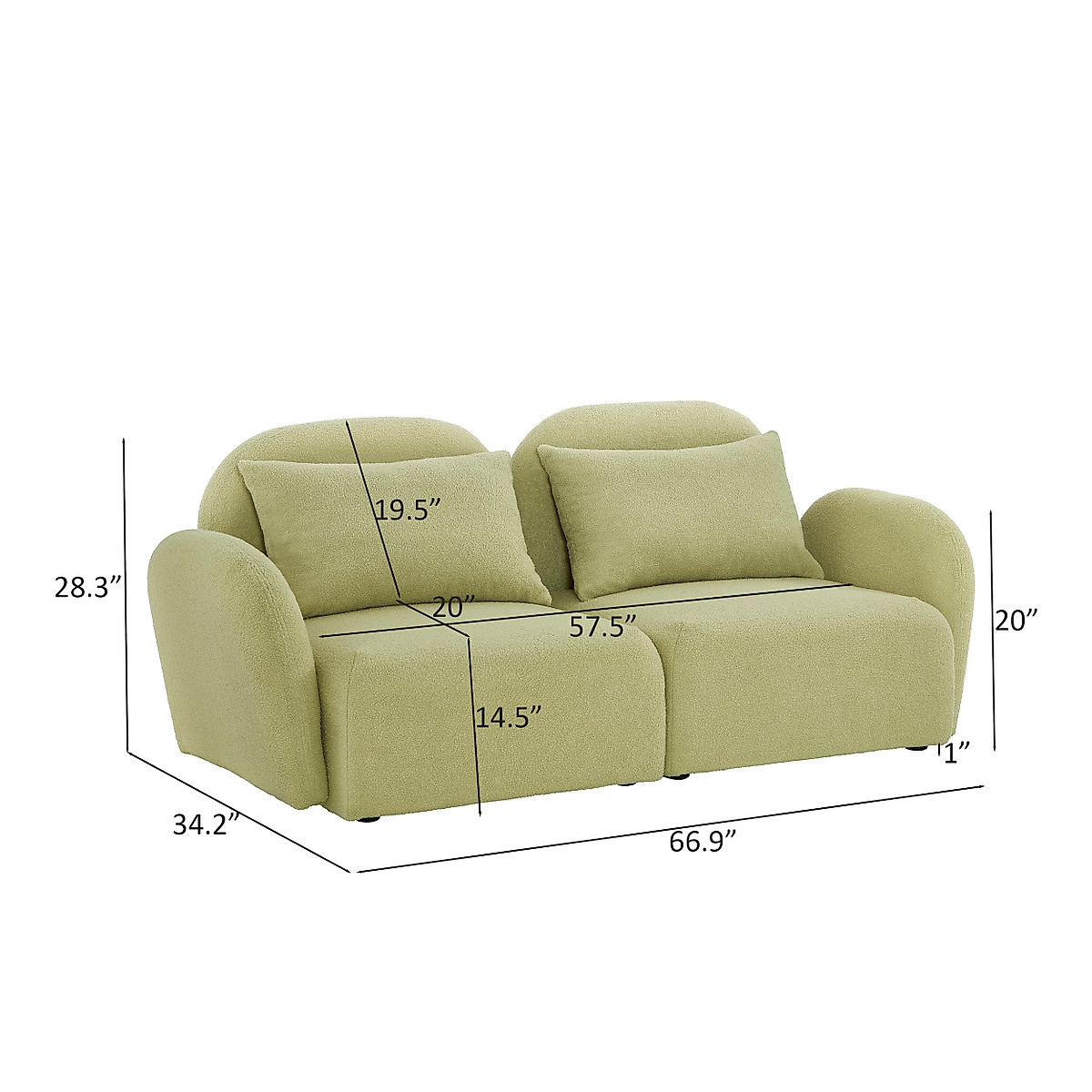 Bellemave Loveseat Sofa Couch 2 Seater Couch with Pillows Teddy Fabric 2-Person Sofa Love Seat 2 Cushion Sofa for Living Room, Apartment (Green)
