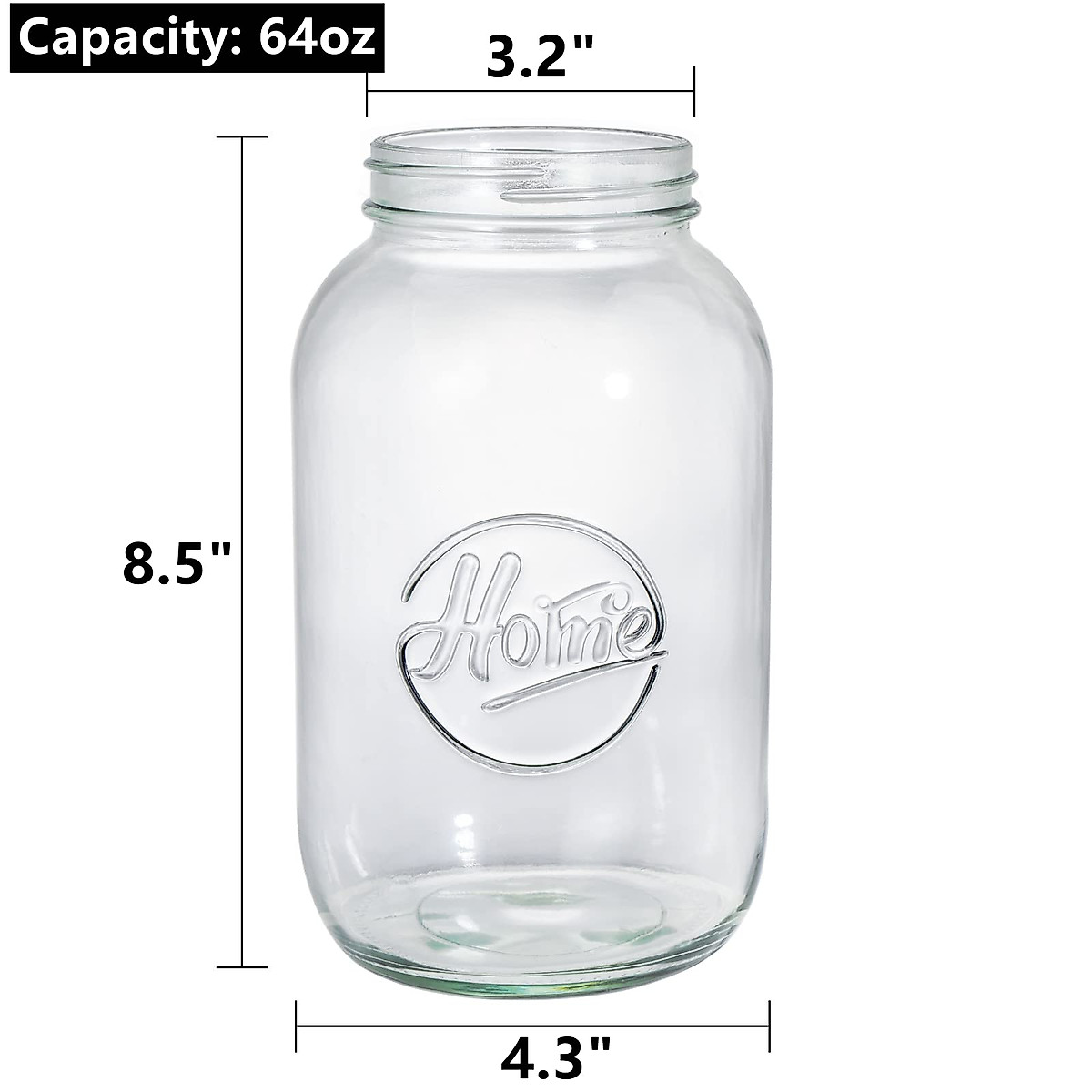 Peohud 3 Pack 64oz Large Mason Jars, Wide Mouth Mason Jars with Airtight Lids and Band, Half Gallon Clear Glass Canning Jars for Storing Jam, Honey, Fermenting, Pickling