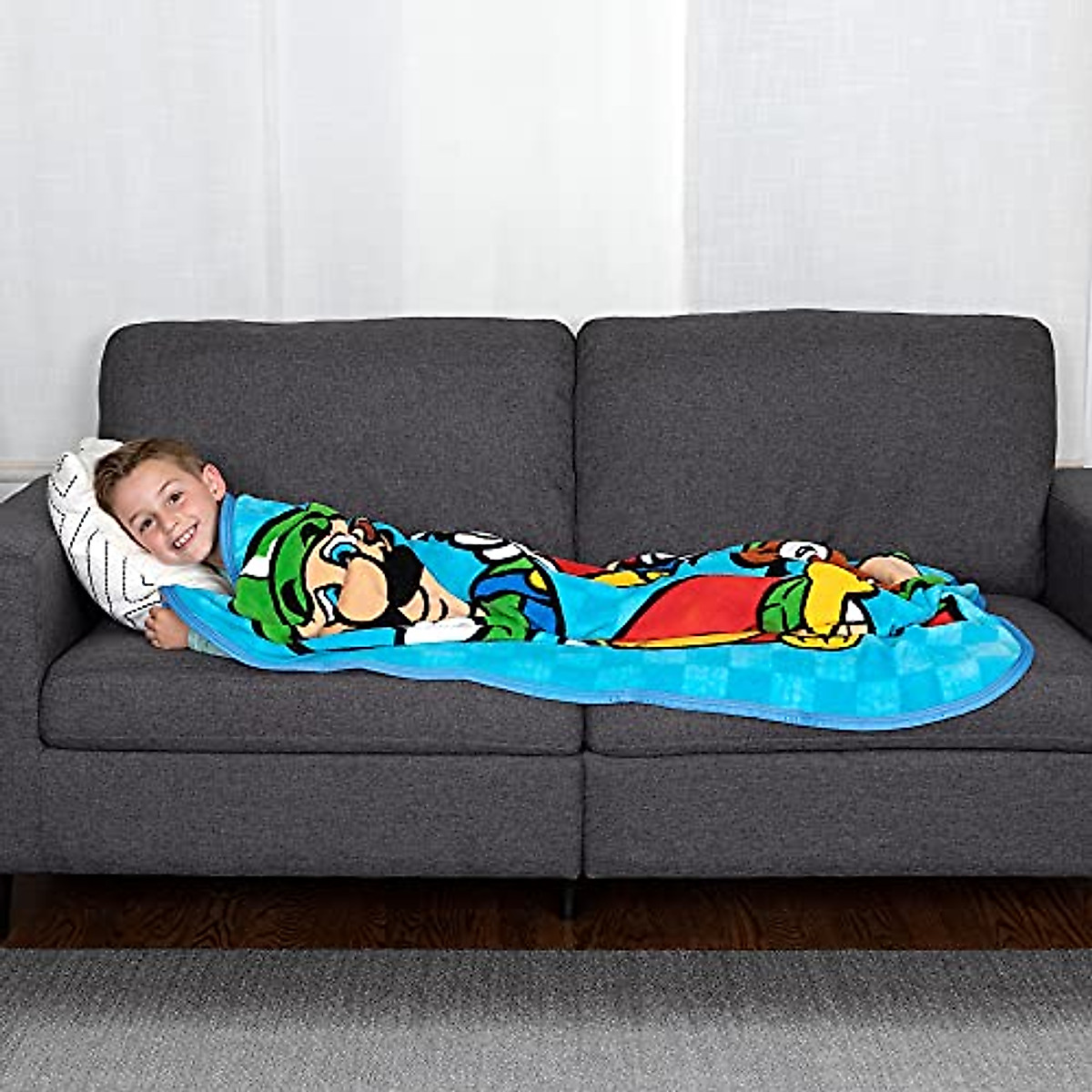 Franco Kids Bedding Super Soft Micro Raschel Throw, 46 in x 60 in, Mario,Prints may vary