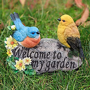 Bird Garden Decor, Welcome Sign Sculptures Statues for Yard Patio Lawn Funny Fairy Ornaments Outside Figurine Home Decorations