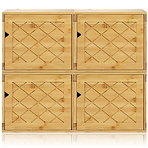 Fasmov Cube Storage Organizer, Bamboo Cube Bookshelf, Stackable Connect Storage Cube Cubby Organizer with Door, Stackable Cubes Bin for Bedroom, Home and Office