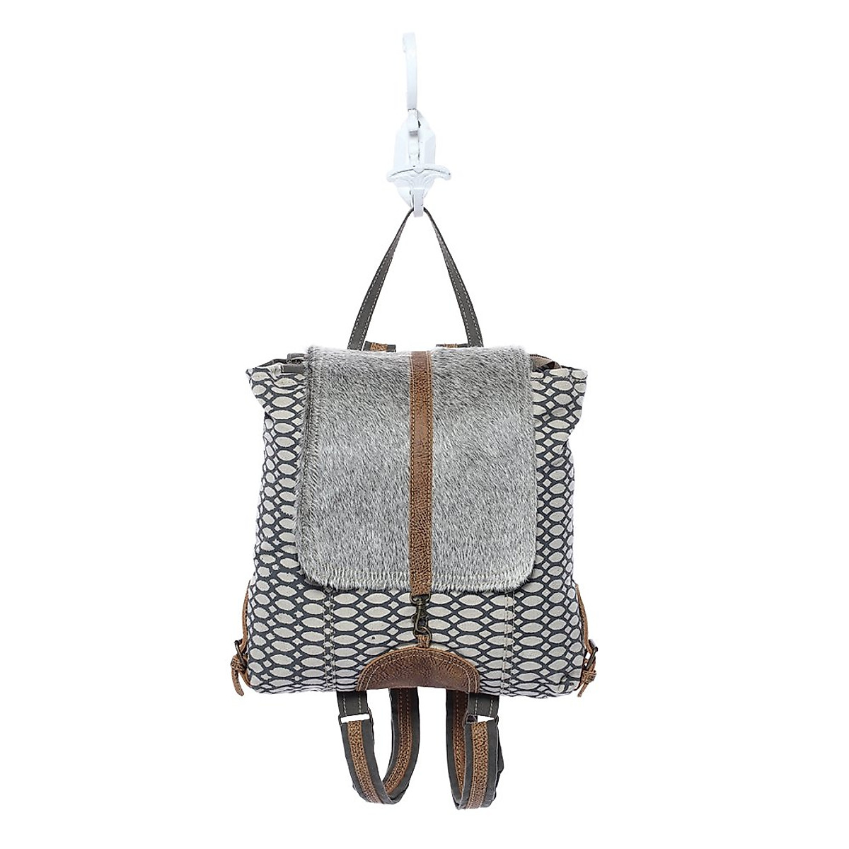 Myra Bag Honey Bee Cowhide & Upcycled Canvas Backpack S-1162