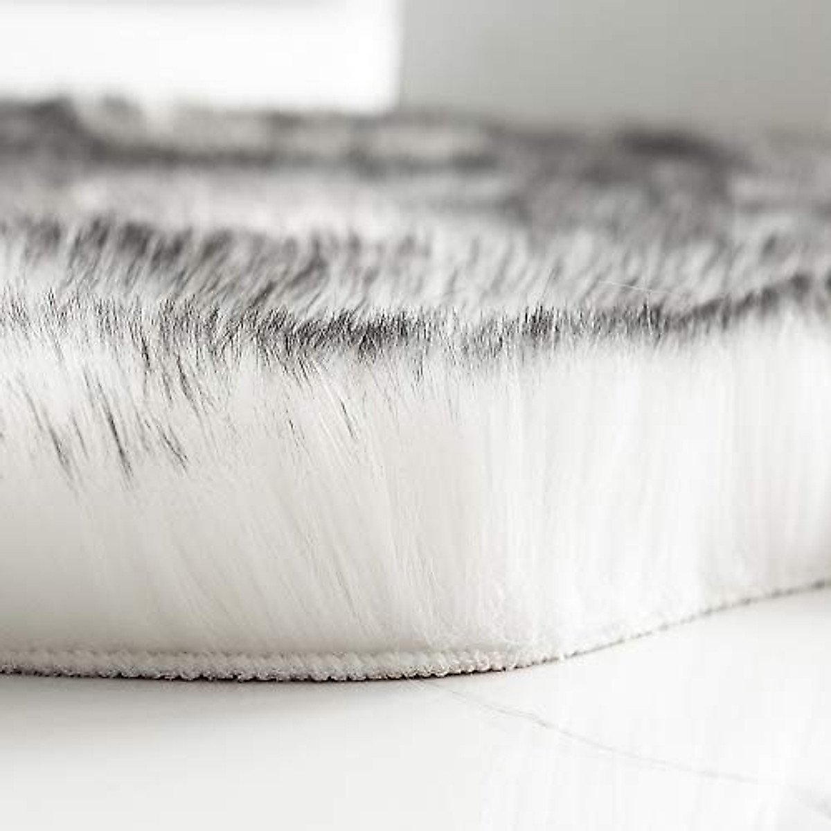 Carvapet 2 Pieces Soft Fluffy Faux Fur Chair Couch Cover Plush Sheepskin Area Rug Bedroom Living Room 2 x 3 Feet,Black/White