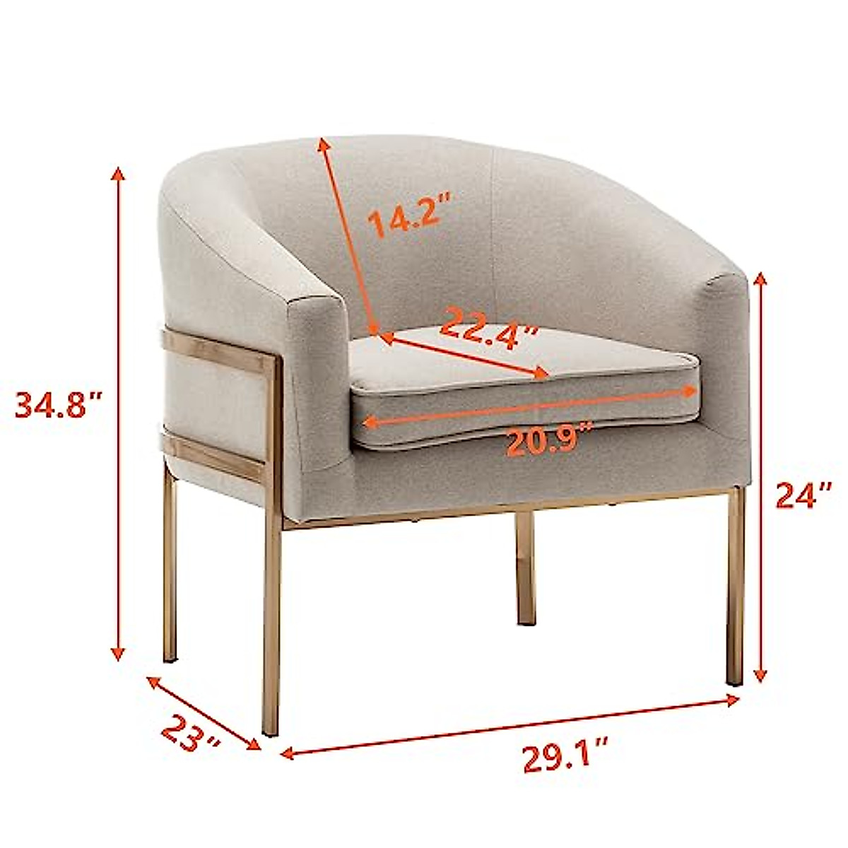Aklaus Barrel Chairs Modern Arm Chair with Gold Metal Legs Upholstered Reading Accent Chair Club Chair with Removable Seat Cozy Sigle Sofa Chair Round Armchair for Living Guset Room Bedroom