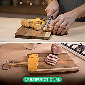 HomePro Premium Acacia Wood Cutting Board with Handle, Wood Serving Board, Cheese Board, Pizza Peel Paddle, Charcuterie Board, Best Chopping Board for Vegetables, Meat, Cheese (16.5 x 7.8 inches)