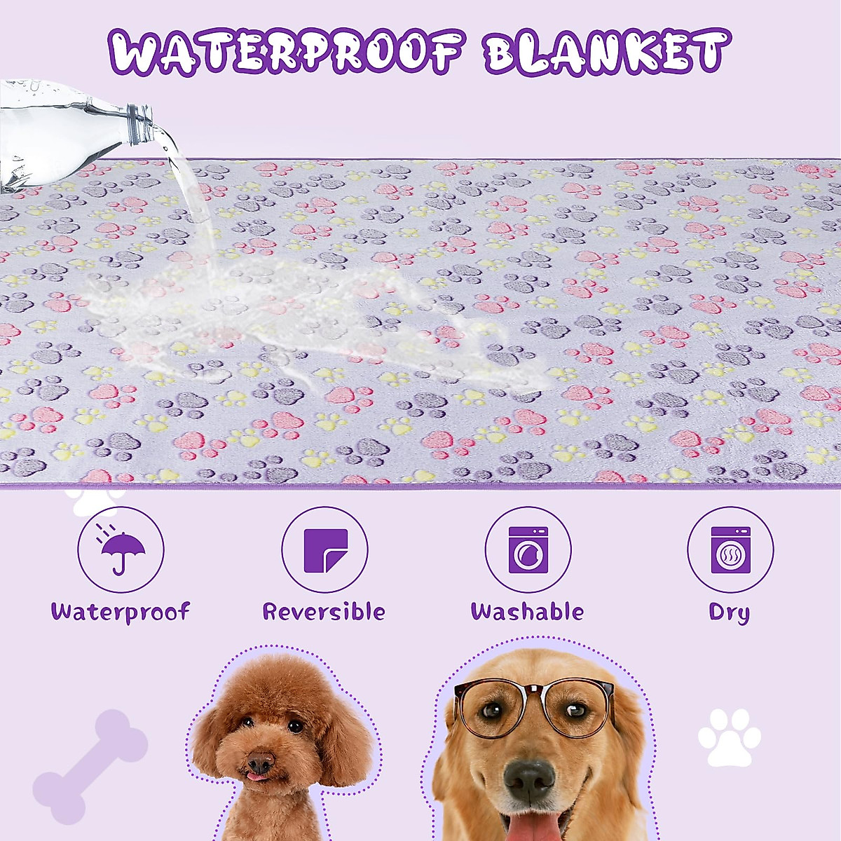 YUEPET Waterproof Dog Blankets, 2 Pack Washable Dog Blankets for Bed Couch Sofa Protector Fleece Flannel Puppy Blanket Soft Plush Reversible Throw Blanket for Small Dogs Puppy Cat 23"×16"(Purple+Pink)