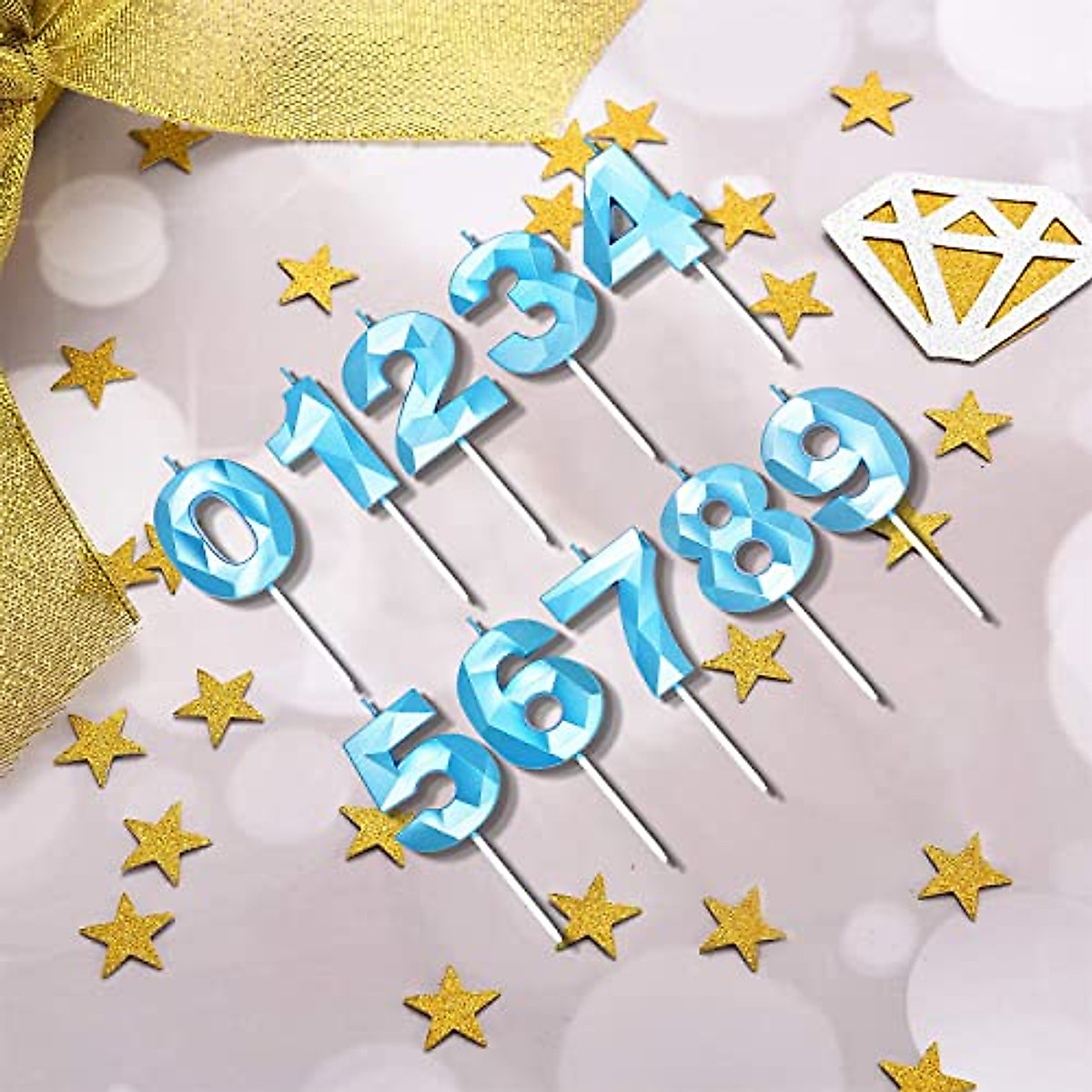 Blue Number 3 Candles and Star Heart Candles 2.76 inch Number Candles for Birthday Cakes 3D Diamond Shaped for Cake Decorations(Blue Candle 3)