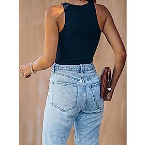 Women’s Sexy Sleeveless High Neck Racerback Cropped Tank Tops Cute Teen Girls Halter Neck Crop Tops Vest Black Small