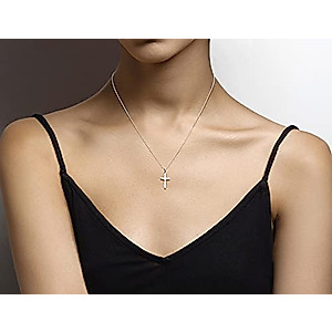 Miabella Italian 925 Sterling Silver or 18Kt Yellow Gold Over Silver Cross Necklace for Women, Small Cross Pendant on 18 Inch Chain Made in Italy (sterling silver)