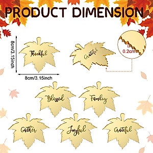 12 Pieces Thanksgiving Table Place Acrylic Fall Plates Grateful Thankful Blessed Place Card Thanksgiving Table Decor Laser Cut Sign Table Settings for Dining Table Decor (Gold, Maple Leaf Style)