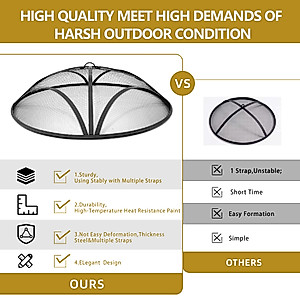 27In Reinforced Steel Round Fire Pit Screen Cover,Outdoor Patio Fire Pit Spark Screen,Heavy Duty Steel Mesh Firepit Ember Lid with Handle