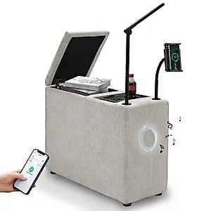 beyond SMART End Table with Audio,Upholstered Console, Modular Console with Cup Holder&Wireless Charging, Power Console Sofa Table, Almond