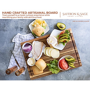 Saffron & Sage Extra Large Wood Cutting Board - Thick 23 x 17 x 1.5 Inch Acacia Wooden Cutting Boards for Kitchen use with Deep Juice Groove, Reversible Chopping Board Doubles as a Charcuterie Board