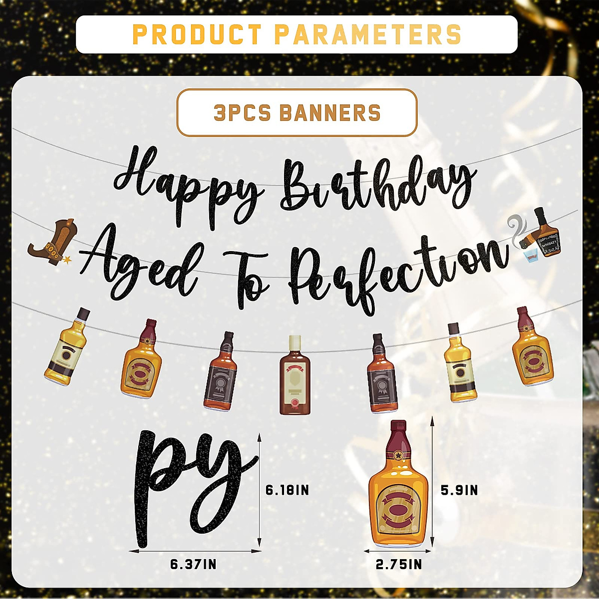 Refavor Happy Birthday Banner Men - 3pcs Aged to Perfection Birthday Decorations Party Supplies Wine Whiskey Bday Party Banner Decorations Adults Beer Theme Birthday Party Decor Banners