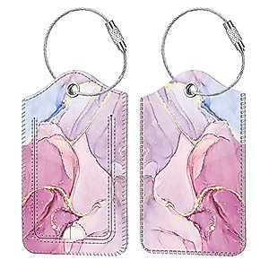 2 Pcs Luggage Tags, Fintie Privacy Cover ID Label with Stainless Steel Loop and Address Card for Travel Bag Suitcase