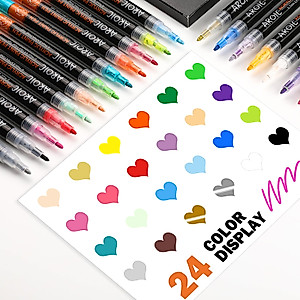 AROIC 24 Pack Acrylic Paint Pens for Rock Painting Fine Point Paint Markers Acrylic Paint Markers For Wood,Metal,Plastic,Glass,Canvas, Ceramic,Craft markers,Halloween Pumpkin Painting And More.