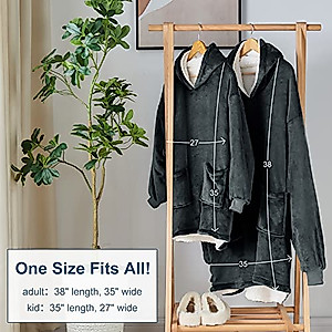 CozyLux Wearable Blanket Hoodie Gifts for Women, Oversized Warm Sherpa Flannel Sweatshirt Blanket with Hood and Pockets, One Size Fits All Presents for Women, Grey