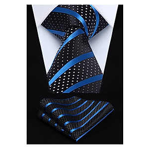 HISDERN Mens Ties Set Extra Long Ties and Pocket Square Set Navy Blue Yellow Necktie Handkerchief 63 Inch XL Silk Neckties Collection 3 Pack Wedding