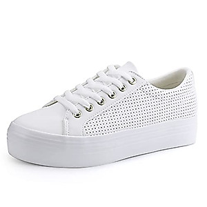 JABASIC Women Platform Sneakers Breathable Casual Lace Up Fashion Walking Shoes (9,White)