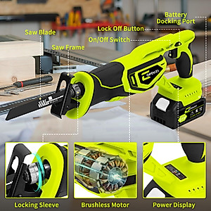 COPDUZI Cordless Reciprocating Saw,Brushless Cordless Saws With 21V 4.0Ah Battery Powered Electric, 0-3500SPM Variable Speed,12 Saw Blades Kit for Wood/Metal/PVC Cutting Included