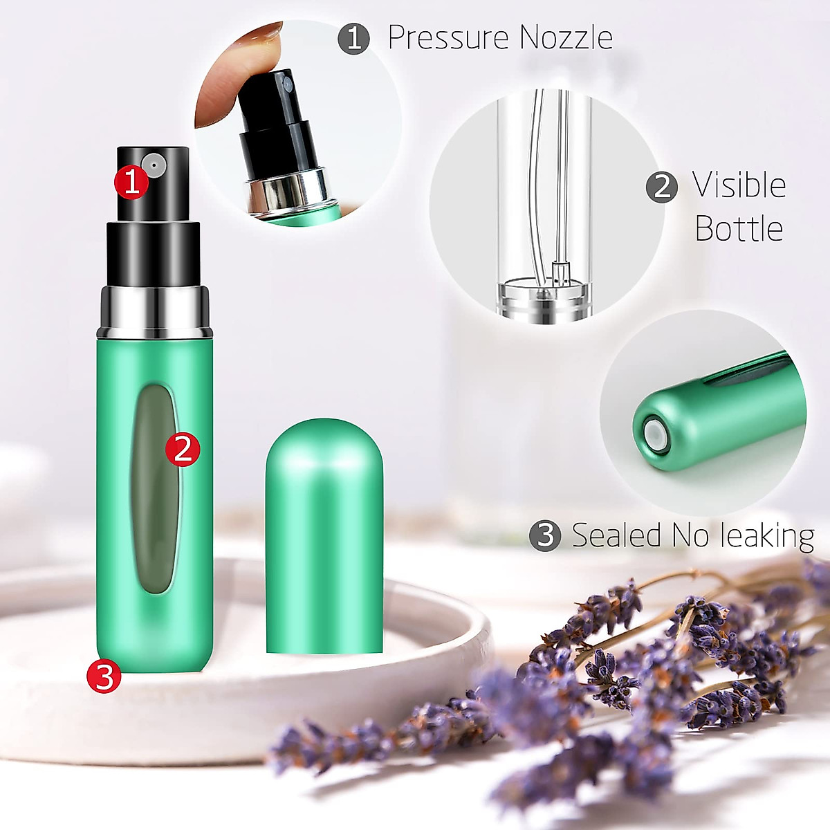 Kewjug Refillable Mini Perfume Atomizer Bottle，Portable Separate Bottles，Travel and Outings Spray Boxes Dispensers 5ml/0.2oz (Green)