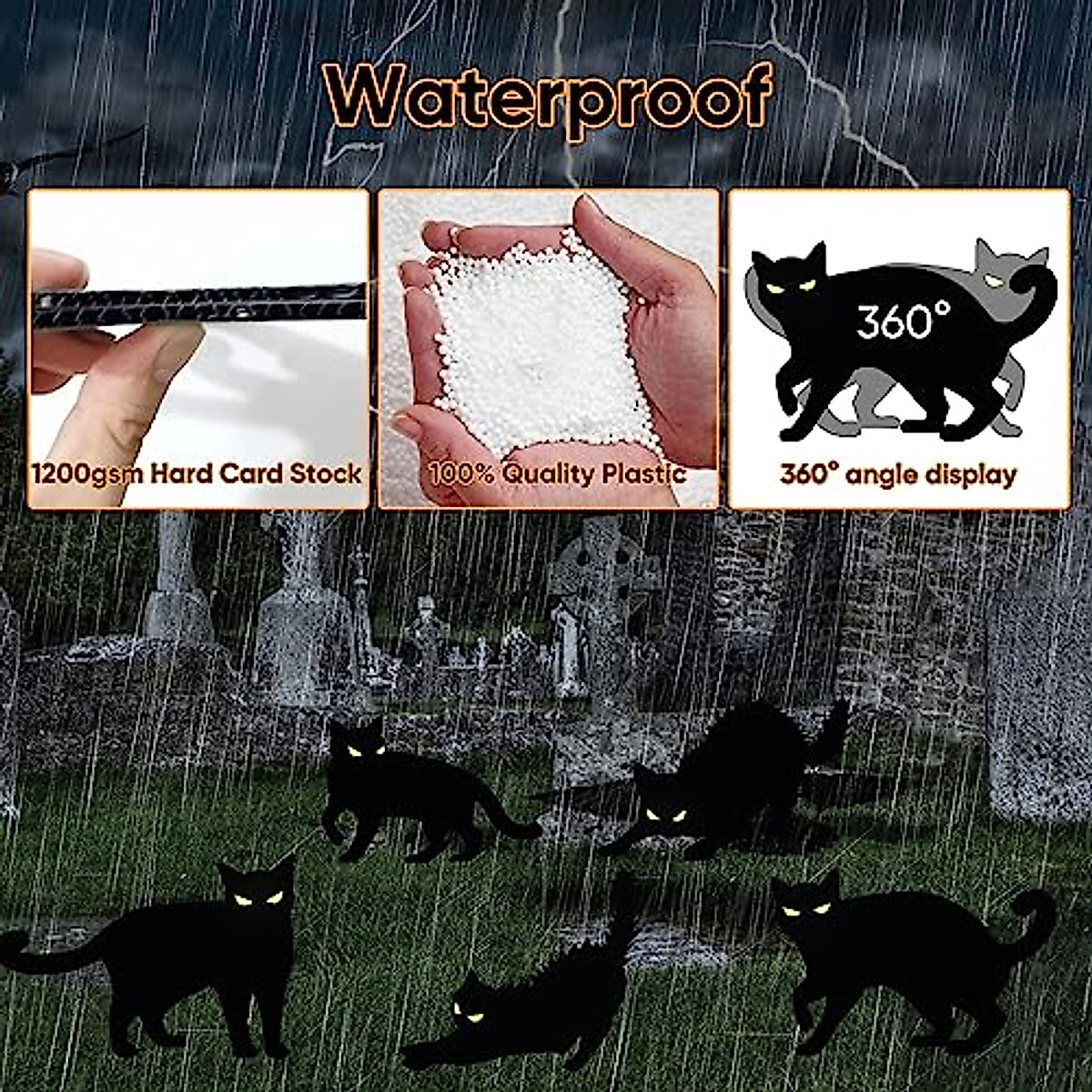 6 Pack Halloween LED Glowing Eyes Black Cat Glow in The Dark with Lights Outdoor Outside Halloween Decorations Scary Yard Signs Garden Decor Lawn for Pathway Stake Waterproof Thickened Silhouette