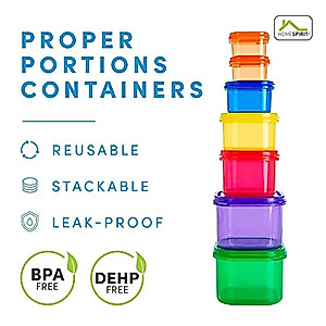 Home Spirit Proper Portions Containers for Weight Loss for Adults, 21 Day Diet and Food Plan, Bariatric Portion Control Cups, 2 Sets of 14 Containers, Sized for Daily Calorie Intake 2pk