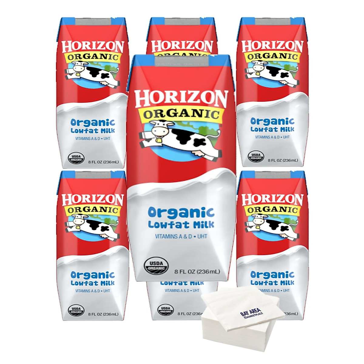 Horizon Organic Milk, 8 Ounce, (Pack of 6) with Bay Area Marketplace Napkins