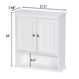 Spirich Home Bathroom Cabinet Wall Mounted with Doors, Wood Hanging Cabinet with Doors and Shelves Over The Toilet, Bathroom Wall Cabinet White