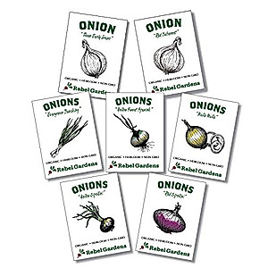 Organic Onion Seeds - 7 Varieties of Heirloom and Non-GMO Red, Yellow, and Green Onions for Planting