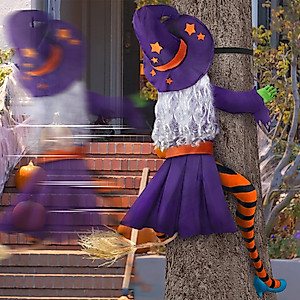 Crashing Flying Witch Halloween Decorations (63''H), Hanging into Tree Porch Pole Witches for Outdoor Front Yard Garden Patio Outside Party Decor