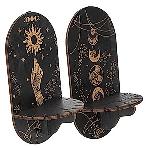 CIYODO 2pcs Storage Wall Shelves Black Wall Shelves Ornament Display Stand Crystals Stones Wall Shelf Stone Shelf Wooden Crystal Rack Ledge Base Hand Frame Party Display Holder Black Shop
