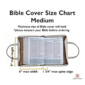 Canvas with Leather Accent Bible Cover for Women by Bekah Rose | Purse Style Case Zippered Closure (White/Cream, Medium Bibles)