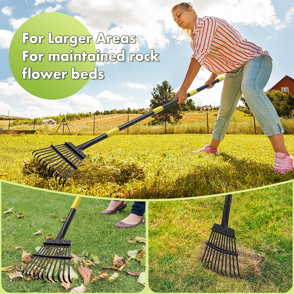 Rake for Leaves,Heavy Duty Garden Small Leaf Rake for Lawns,60” Long 8.5 Inch Wide Adjustable 11 Tines Sturdy Metal Yard Rake with Non-Slip Comfort Handle…