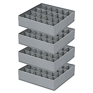 Easortm Sock Organizer 4 Pack, 24 Cell Underwear Organizer Foldable Underwear Storage, Sock and Underwear Drawer Organizer for Socks Ties Underwear Belts. (Gray)