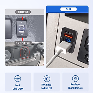 Anina Dual QC USB 3.0 Charger Port for Toyota, 12V/24V 18W Quick Charge Socket Adapter with Digital Voltmeter Blue LED Light, Multi-Port USB Square Car Outlet Plug for Tacoma FJ Cruiser Highlander