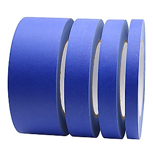 BOMEI PACK 4 Pack Blue Painters Tape, 1/2" 3/4" 1” 2” x 60yds, Multi Size Painting Masking Tape, Clean Release Paper Tape for Home and Office