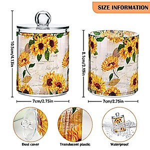 xigua 2 Pack Sunflower Qtip Holder Dispenser with Lids 14 oz Bathroom Storage Organizer Set,Clear Apothecary Jars Food Storage Containers for Tea,Coffee,Cotton Ball,Cotton Swab,Floss