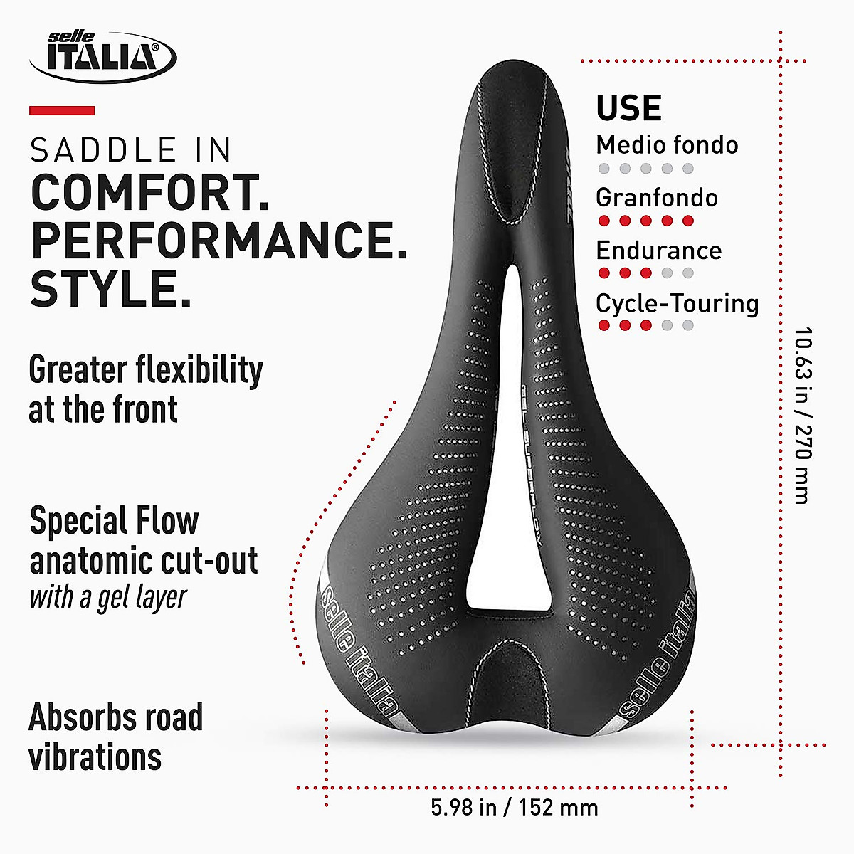 Selle Italia, Diva Gel Superflow, L, MTB and Road Bike Saddle, 270 x 152mm, Women, 285g