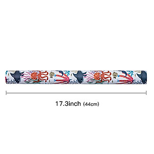 LeZakaa Ocean Wrapping Paper Roll - Cartoon Design of Ocean, Whale, Turtle, Sea Creature for Birthday, Baby Shower, Holiday Party for Boys Girls Kids - 17 inches x 32.8 Feet (46.45 sq.ft.)