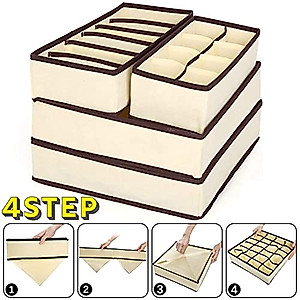 4 Pieces Underwear Drawer Organizers Divider,Fabric Foldable Dresser Storage Basket Organizers,Clothing Storage Organizers Box Bins for Bra,Lingerie, Panties, Socks, Briefs,Ties, Belts