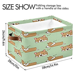Animal Dog Corgi Cute Storage Bins Canvas Fabric Storage Basket Collapsible Storage Cube Box with Handles for Clothes, Book, Toys, Shelf, Gift Baskets, 2PC