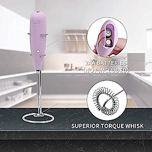 SONWELL Coffee Milk Frother Handheld, Drink Coffee Mixer with Stainless Steel Stand, Battery Operated Electric Foam Maker, Milk Foamer for Lattes, Frappe, Matcha, Hot Chocolate PINK,Halloween Gifts