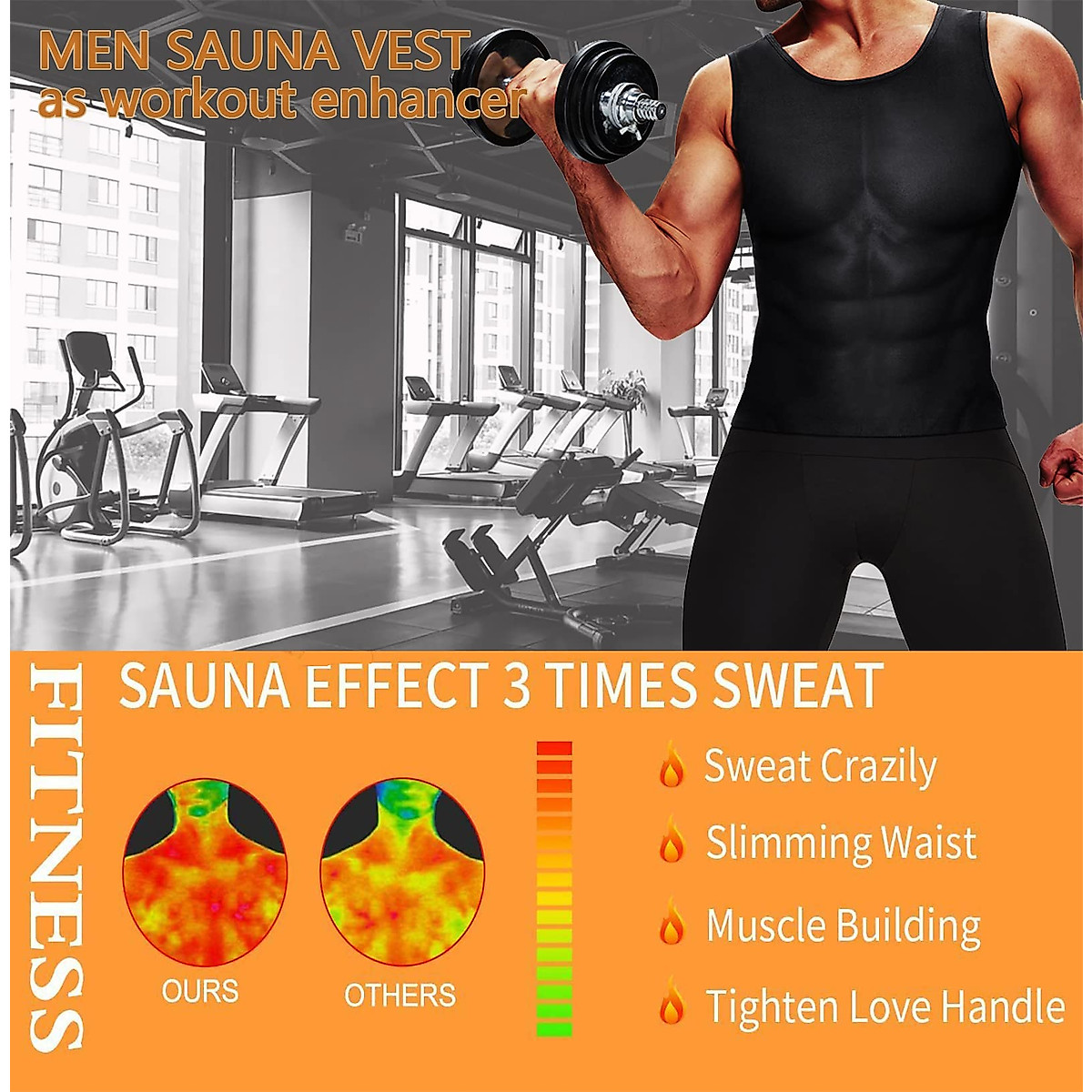 BODYSUNER Sauna Vest Sweat Workout Tank Top Waist Trainer for Men Compression Workout Enhancing Vest Blue,S/M
