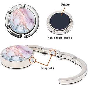 Foldable Purse Hook Womens Bag Table Hanger Collection Desk Hooks for Purse (4pack Pretty Marble Hook)