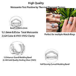 DovEggs Moissanite Enhancer Wedding Band for Women,Moissanite Eternity Half Band,0.85ctw GH Color Round Cut Moissanite Lab Grown Diamond Engagement Ring 14K Gold Quality Sterling Silver Anniverasry (7.5)
