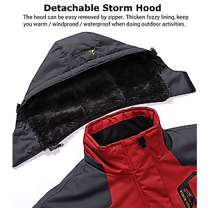 TREKEK Men's Winter Ski Rain Warm Fleece Waterproof Outdoor Mountain Hiking Windbreaker Hooded Snow Coat, Red, Medium