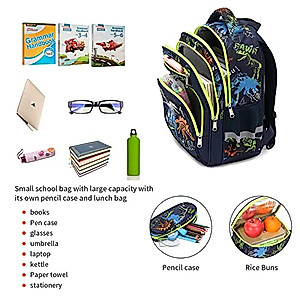 Wawakube 3Pcs Boys Dinosaur Backpack Set with Lunch Box Pencil Case, School Book Bag for Kids Elementary Preschool