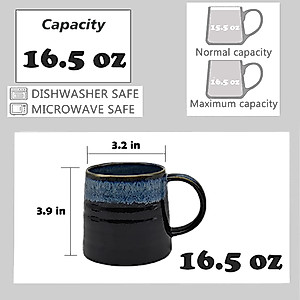 wewlink Large Ceramic Coffee Mug, Pottery Mug,Tea Cup for Office and Home,Handmade Pottery Coffee Mugs,16.5 Oz,Dishwasher and Microwave Safe,kiln altered glaze craft (Sky Blue)