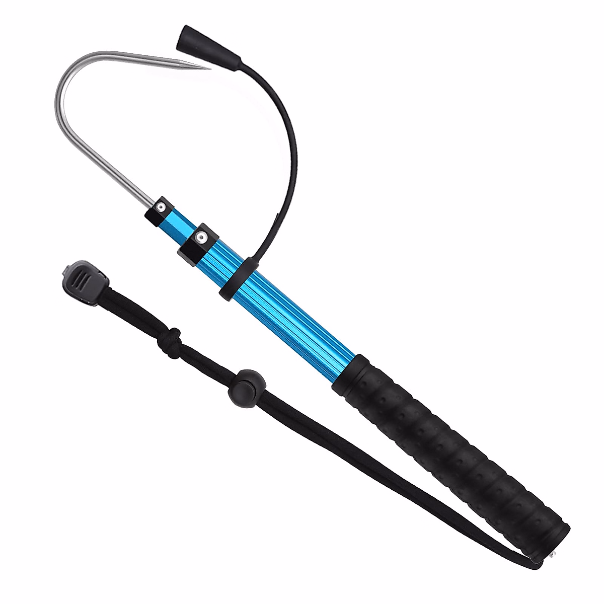 SAN LIKE Telescopic Fishing Gaff,Aluminum/Fiberglass Pole with Nonslip Rubber Handle,Stainless Steel Hook with M8 Screw, Fish Gaff Can Float When Extending - Good for Freshwater and Saltwater Fishing